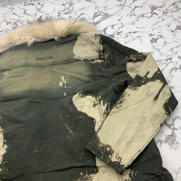 Makobi | Jackets & Coats | Mens Olive Cream Dirty Vintage Denim Jacket ...